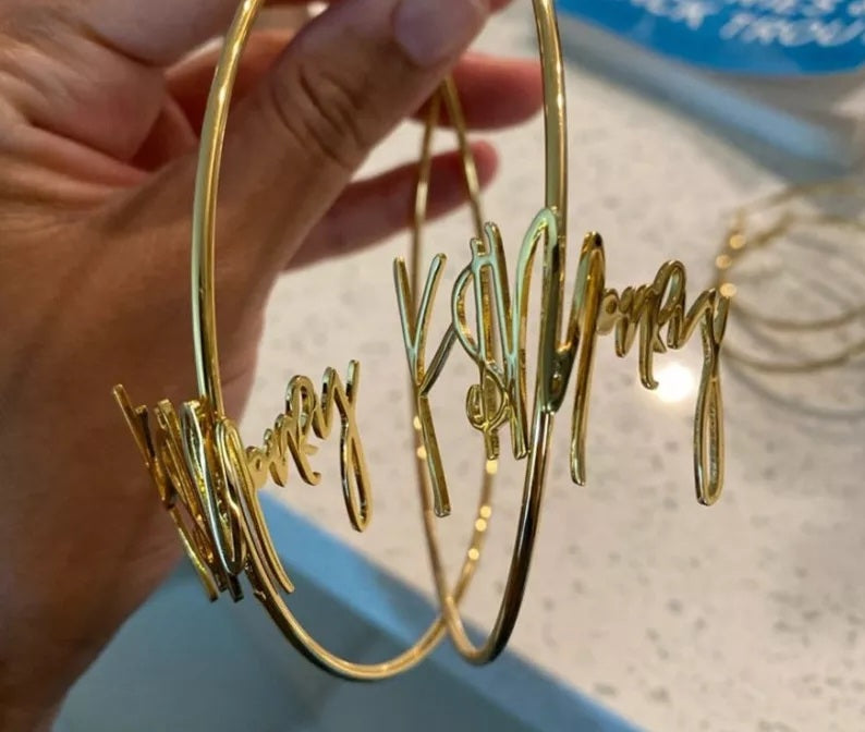 Cursive Custom Name Hoops – The Gorgeous Doll Boutique