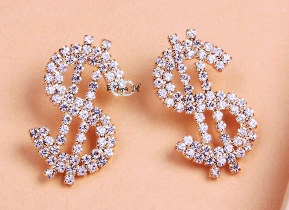 "Money Sign" Rhinestone Studs – The Gorgeous Doll Boutique